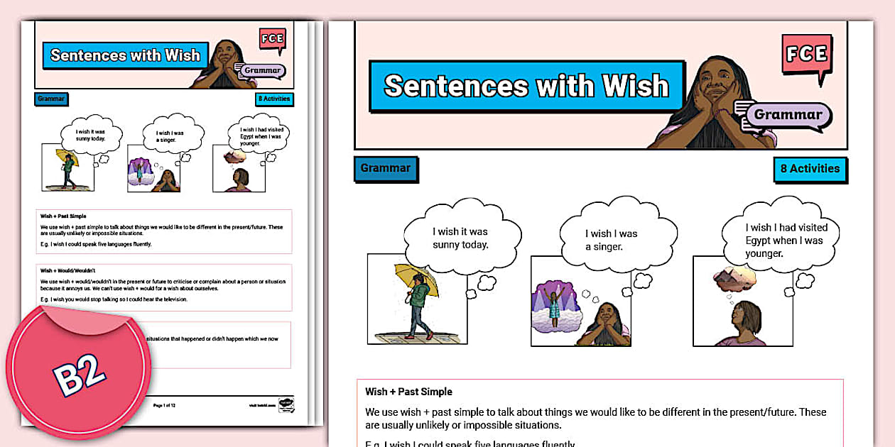 B2 First (FCE) - Sentences with Wish Activity Sheet - Twinkl