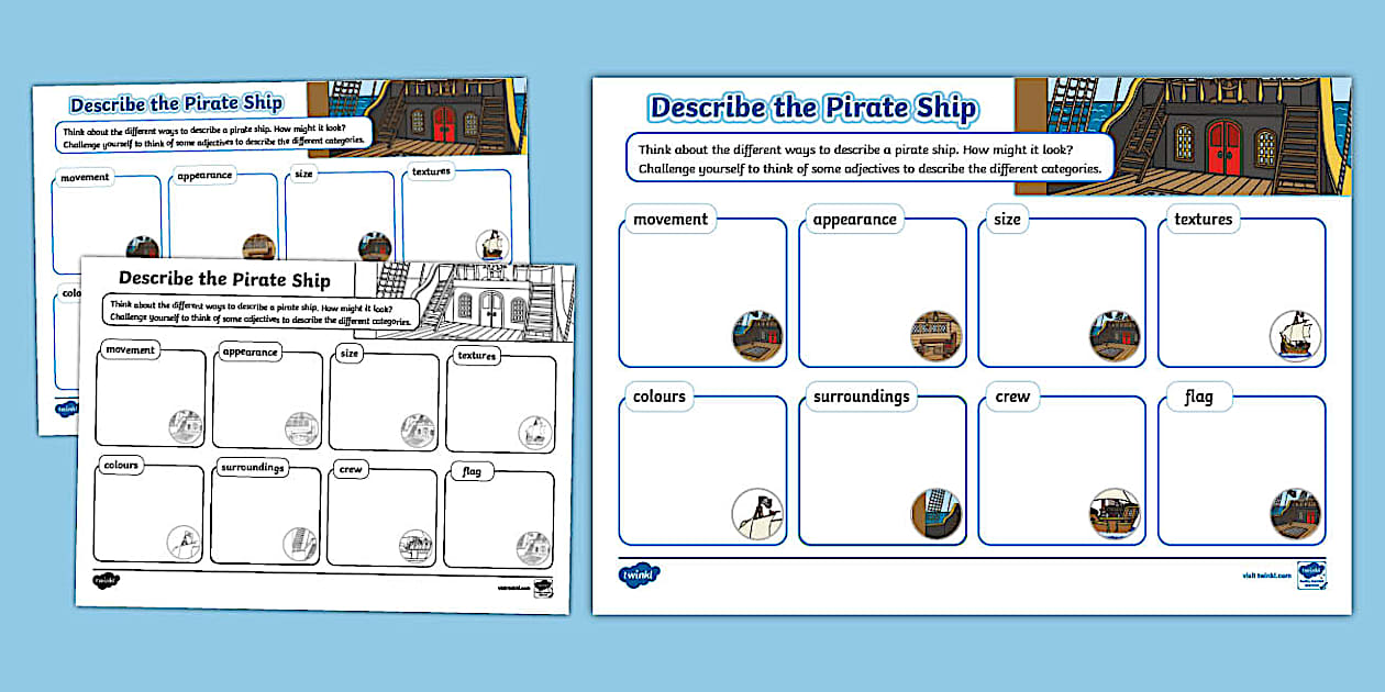Pirate Ship Adjectives Worksheet (teacher made) - Twinkl