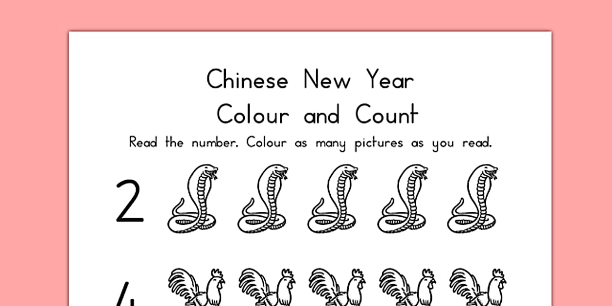 Chinese New Year Themed Count and Colour Sheet - Twinkl