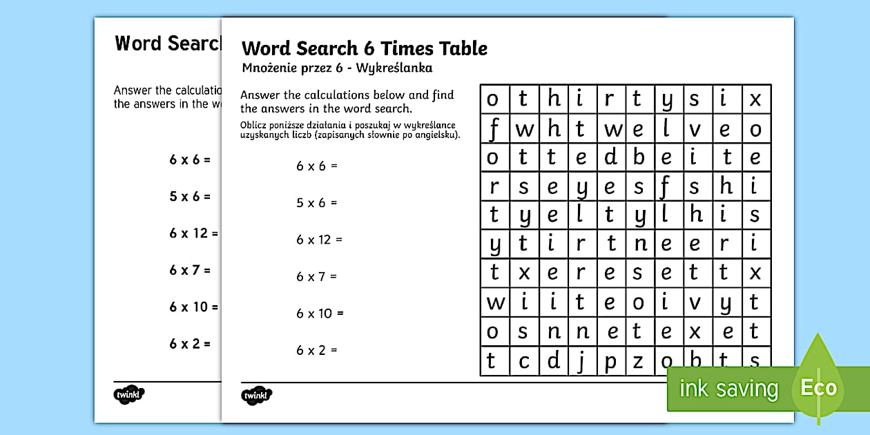 Multiplication 6 Times Tables Word Search Worksheet / Worksheet English ...