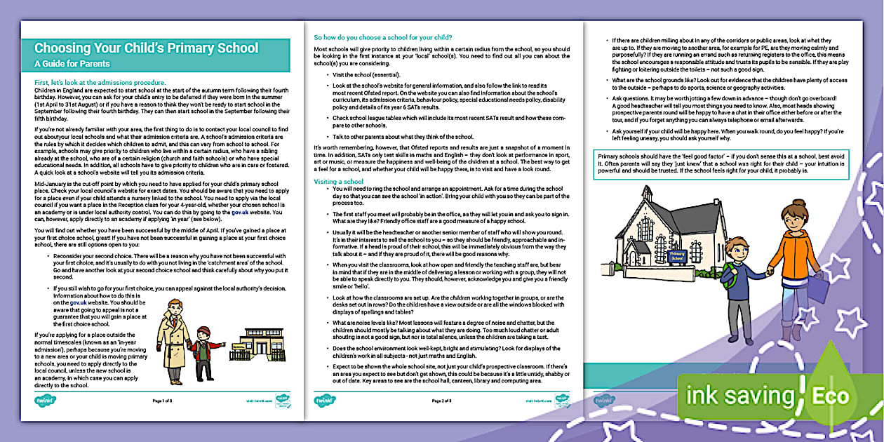 Choosing Your Child's Primary School Parent and Carer Information Sheet