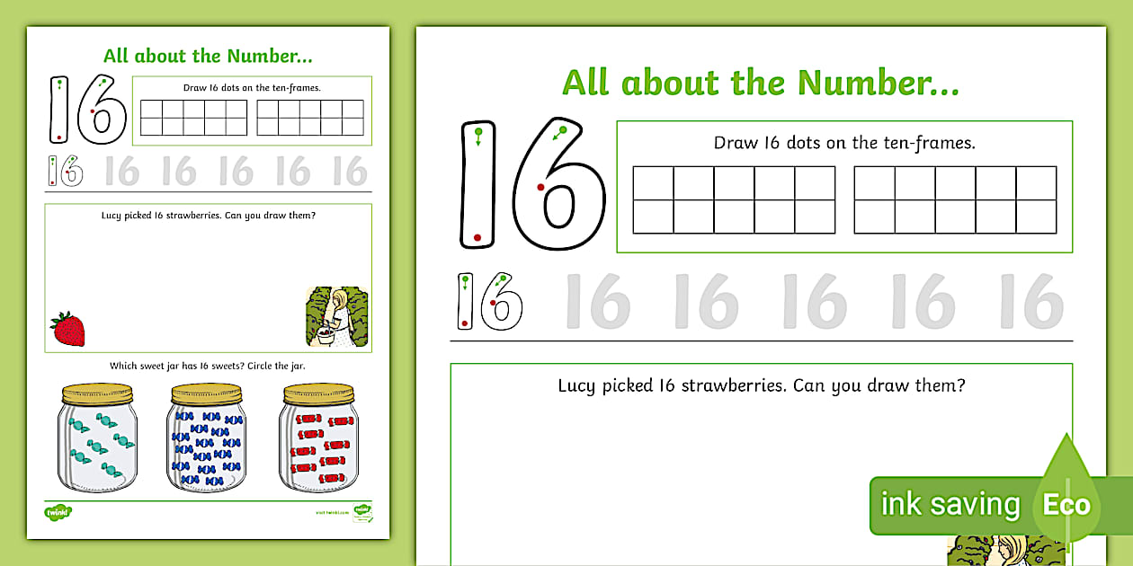 All About Number 16 Worksheet (Teacher-Made) - Twinkl