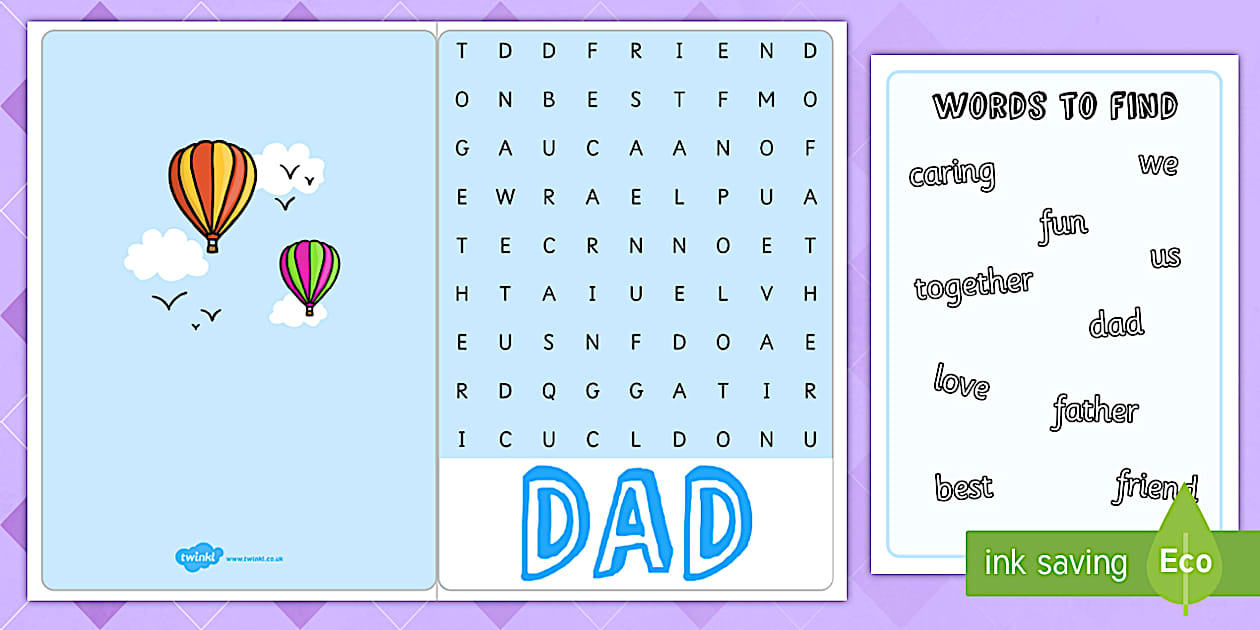 Father's Day Wordsearch Card - ESL Father's Day Wordsearch