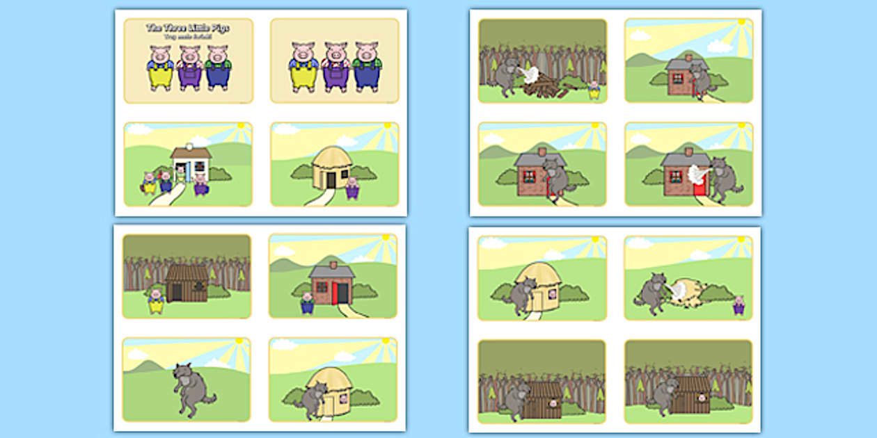 The 3 Little Pigs Story Sequencing 4 per A4 Polish Translation