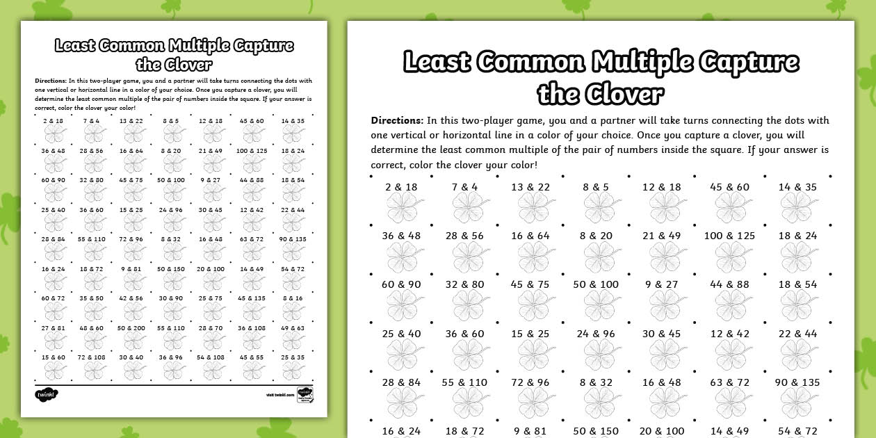Sixth Grade Least Common Multiple Capture the Clover Game
