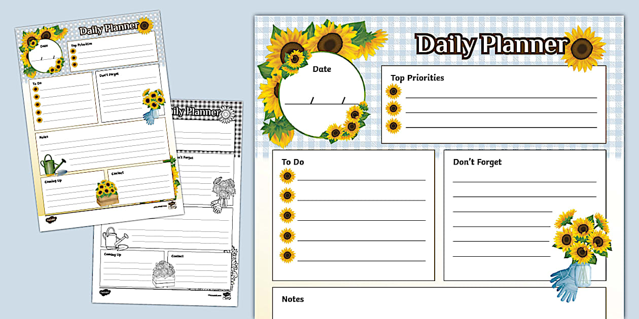 Sunflower-Themed Daily Planner (teacher made) - Twinkl