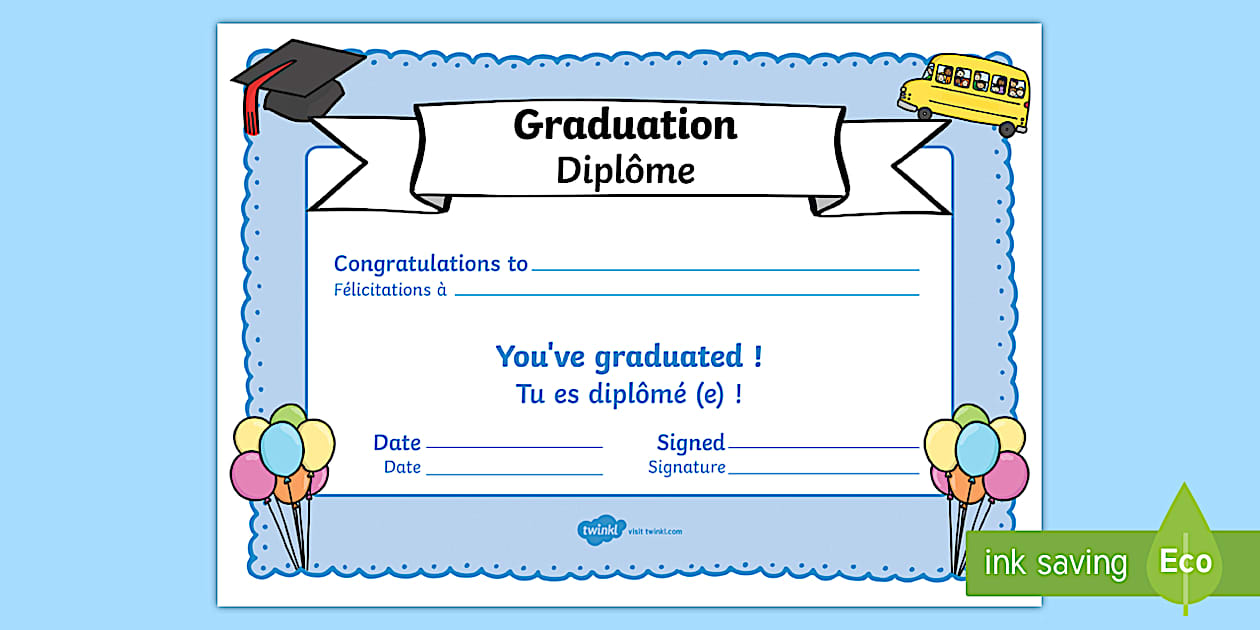 School graduation certificate Certificates - English / French - Anglais