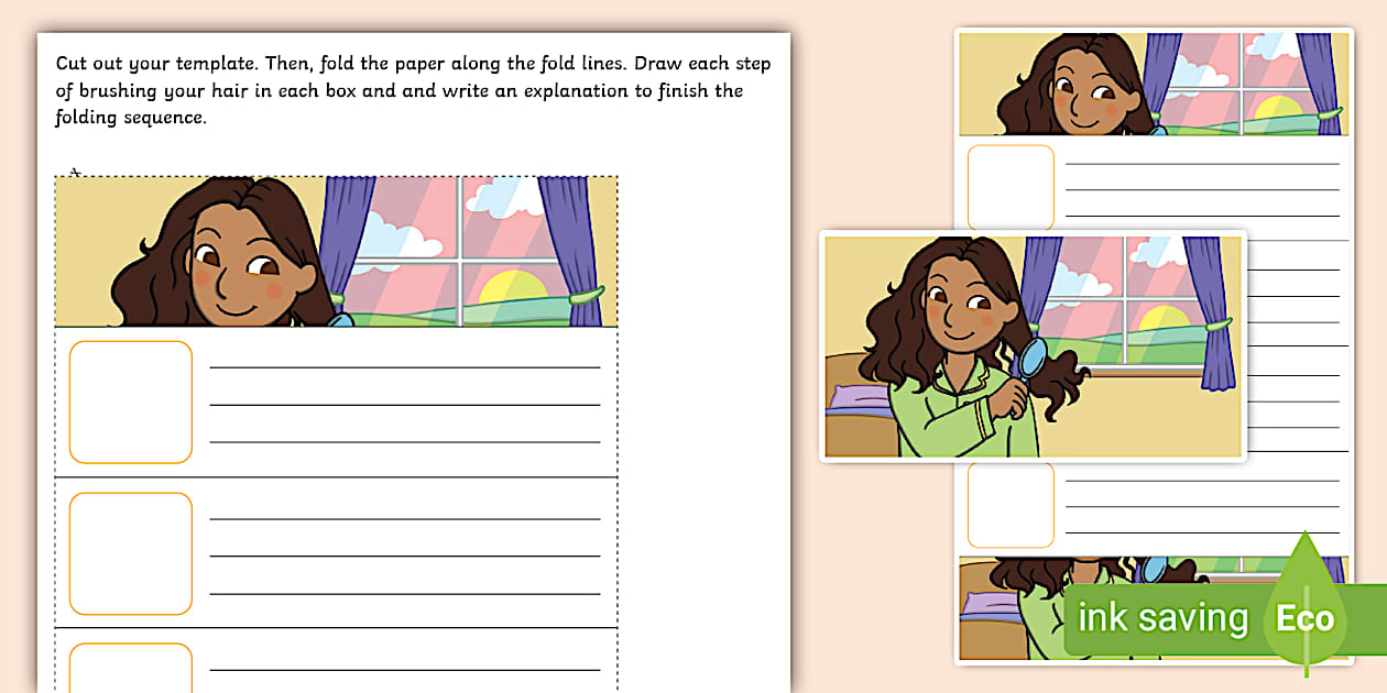 Folding Brushing Your Hair Sequencing Template - Twinkl