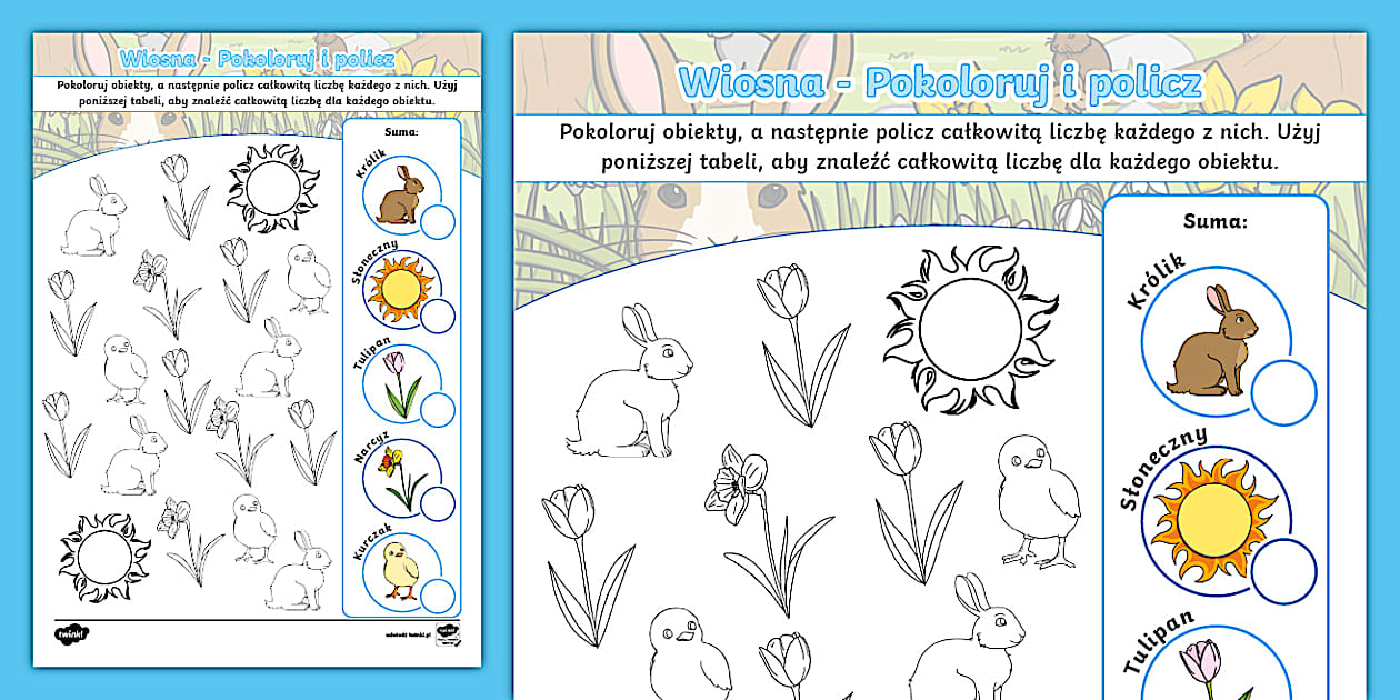 Wiosna | Pokoloruj i policz | Karta pracy - Twinkl