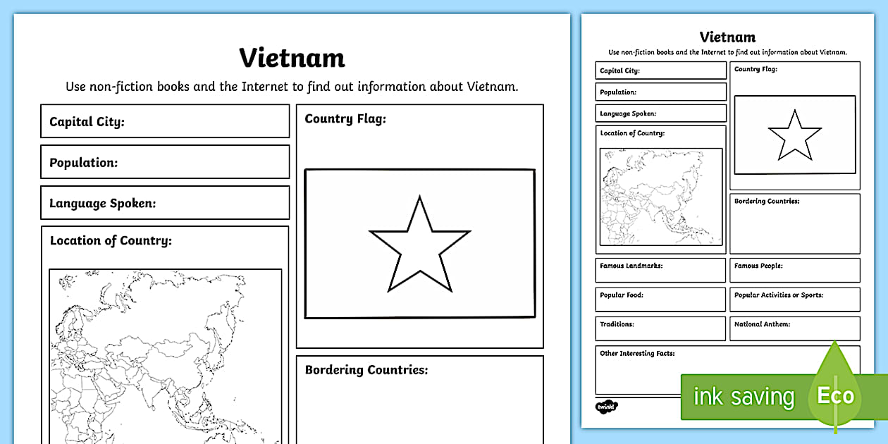Vietnam Fact File Worksheet - Twinkl
