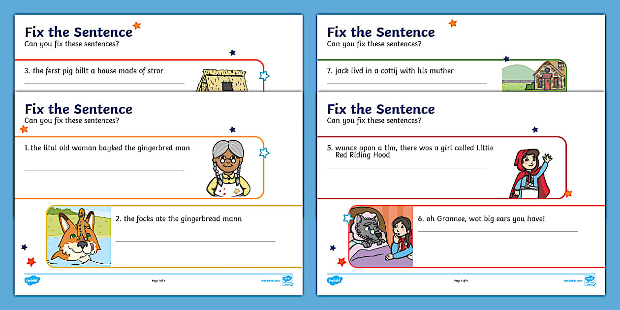 Traditional Tales Fix the Sentence Activity Pack - Twinkl