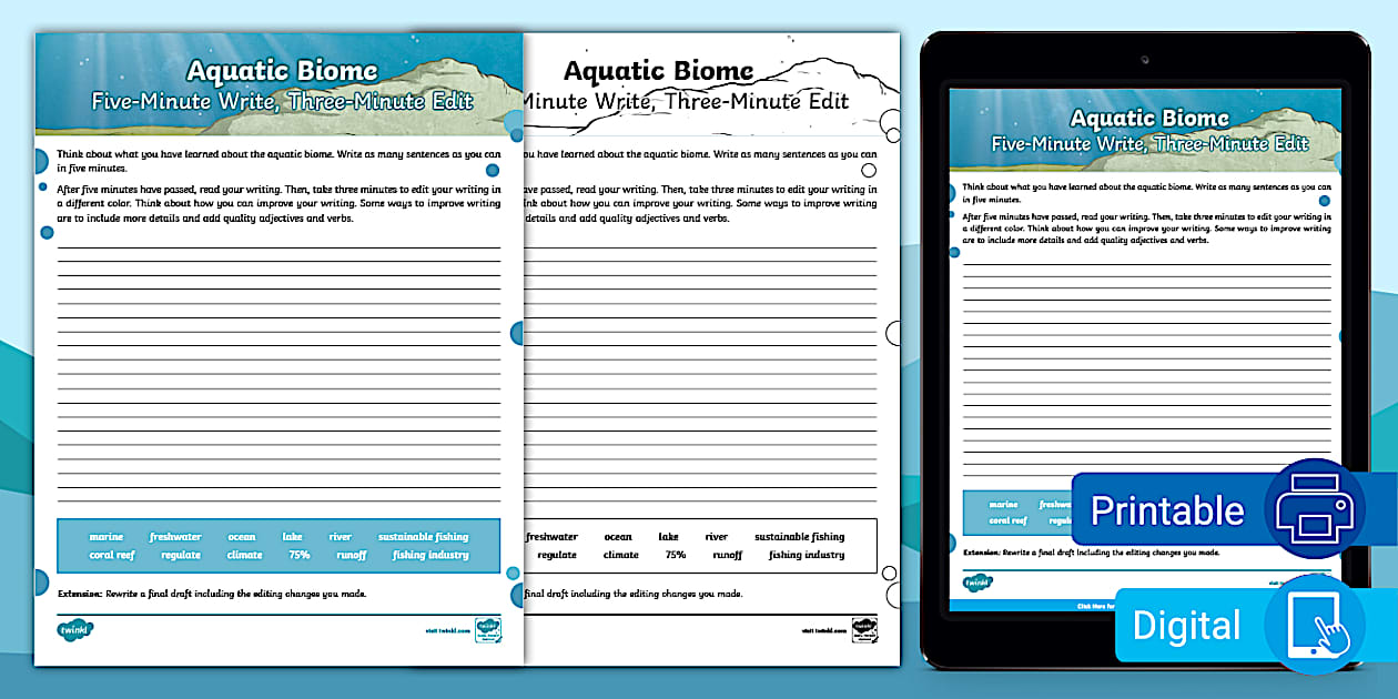Aquatic Biome Five-minute Write Three-minute Edit Worksheet