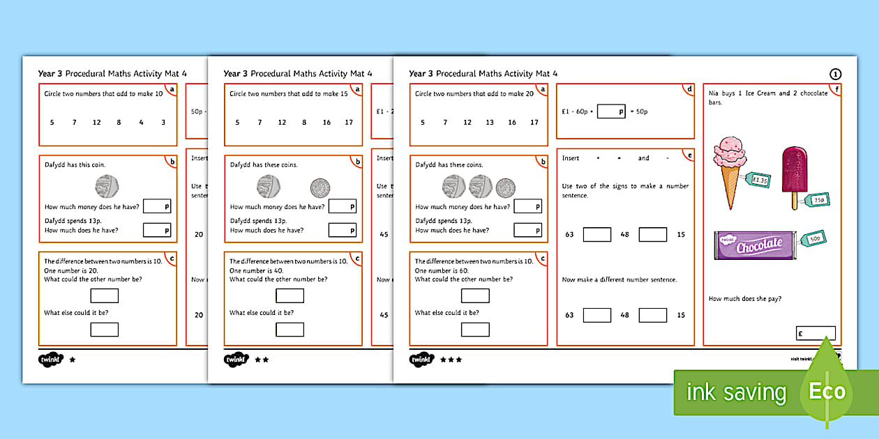Procedural Year 3 Mat 4 Maths Activity Mats (teacher made)