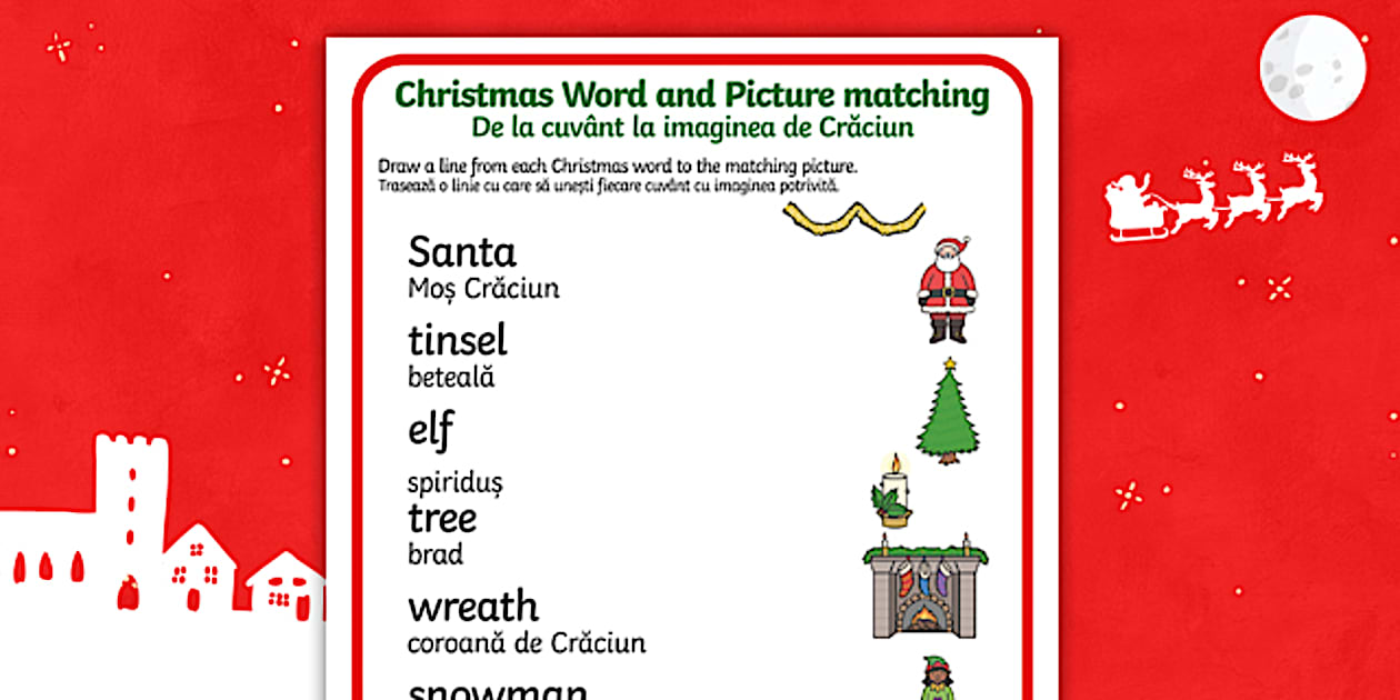 Christmas Word and Picture Matching Worksheet / Worksheet English ...