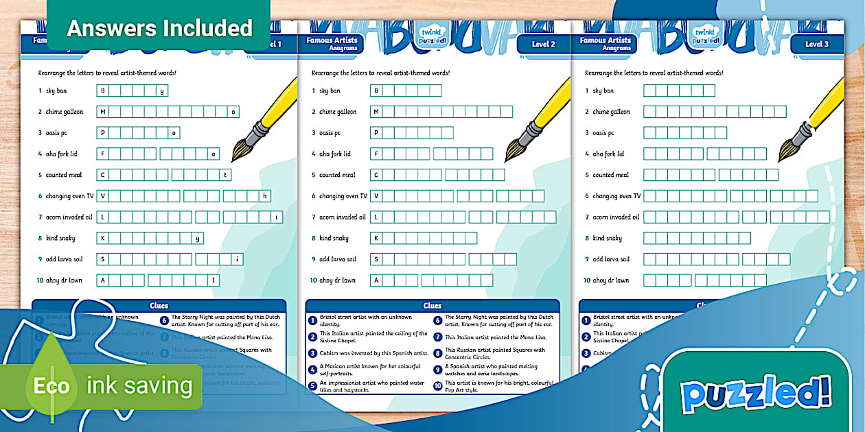 Famous Artists Anagrams - Twinkl Puzzled - Twinkl