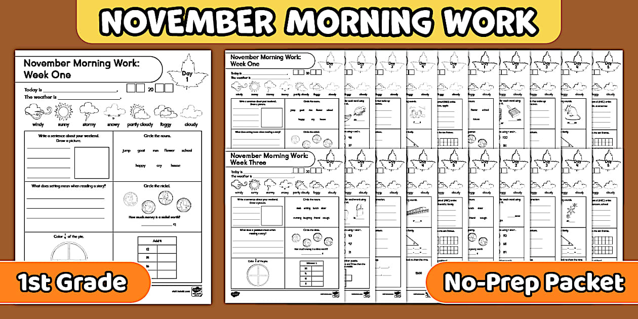 First Grade November Morning Work Bundle (teacher made)