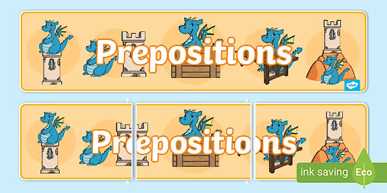 Preposition Dragon Display Banner - Twinkl