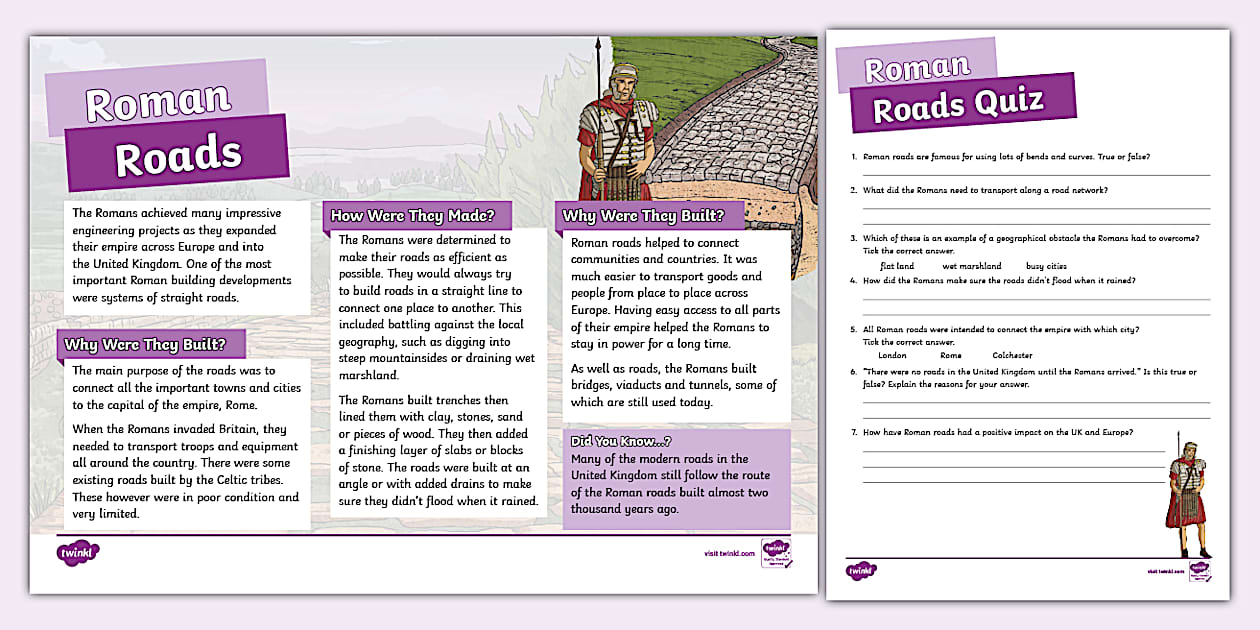 KS2 Roman Roads Fact File And Quiz - The Romans - History