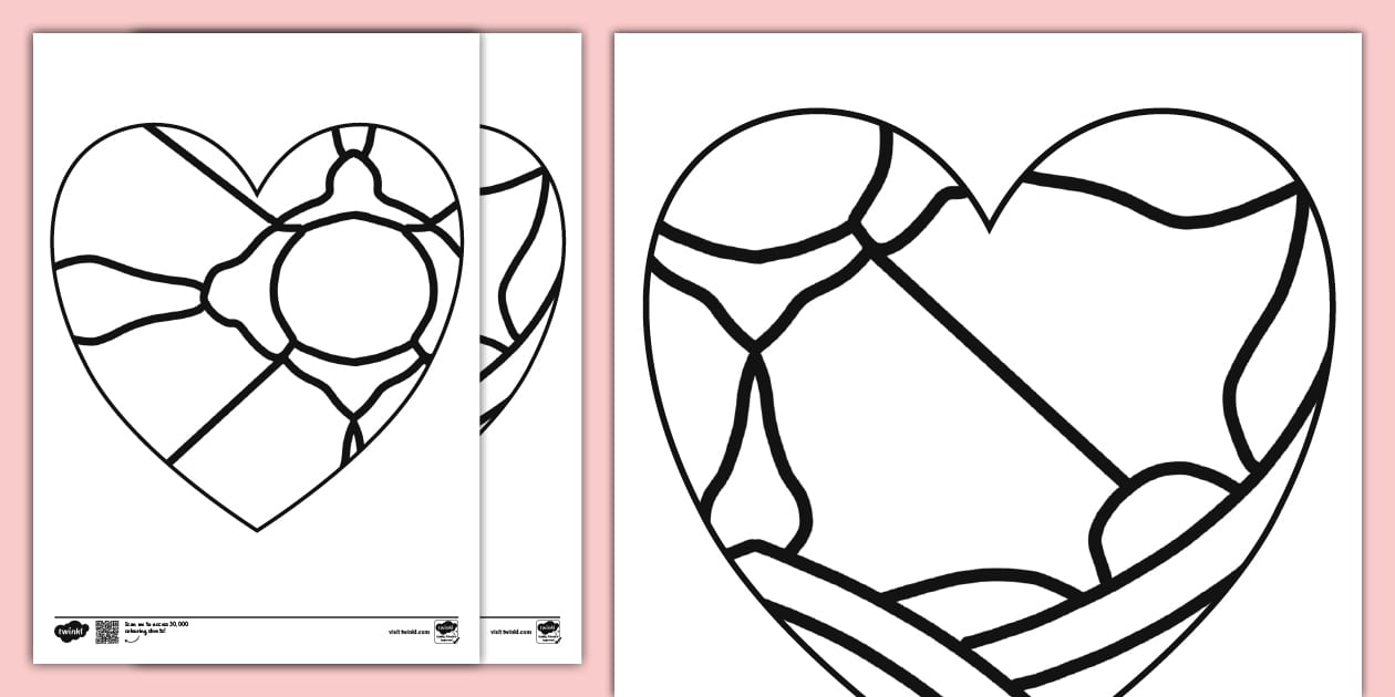 Stained Glass Heart | Stained Glass Heart Colouring | Twinkl