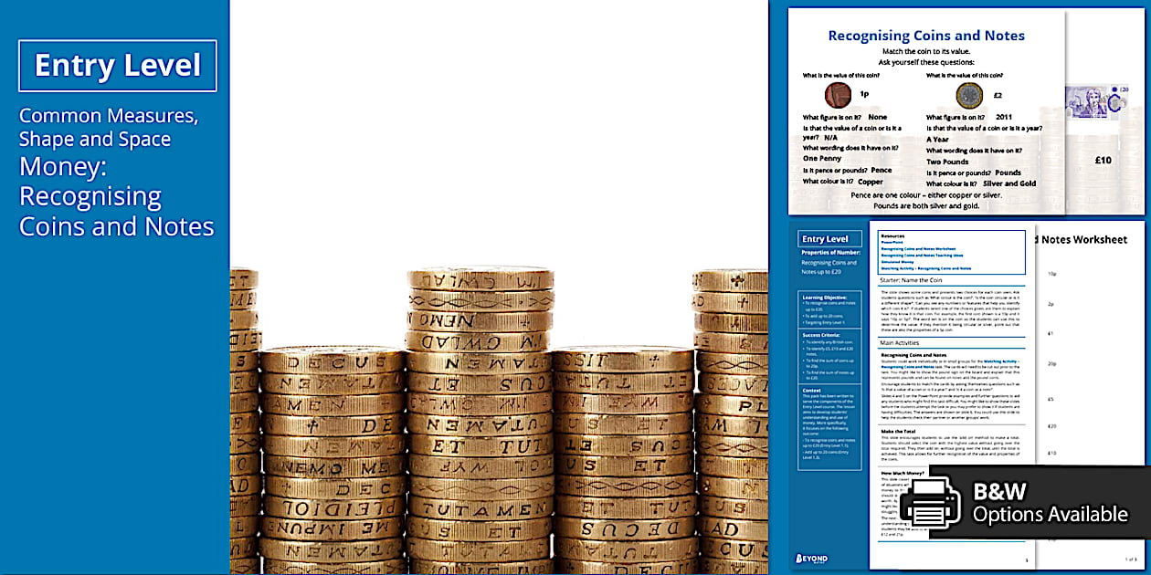 👉 Entry Level - Recognise coins and notes up to £20