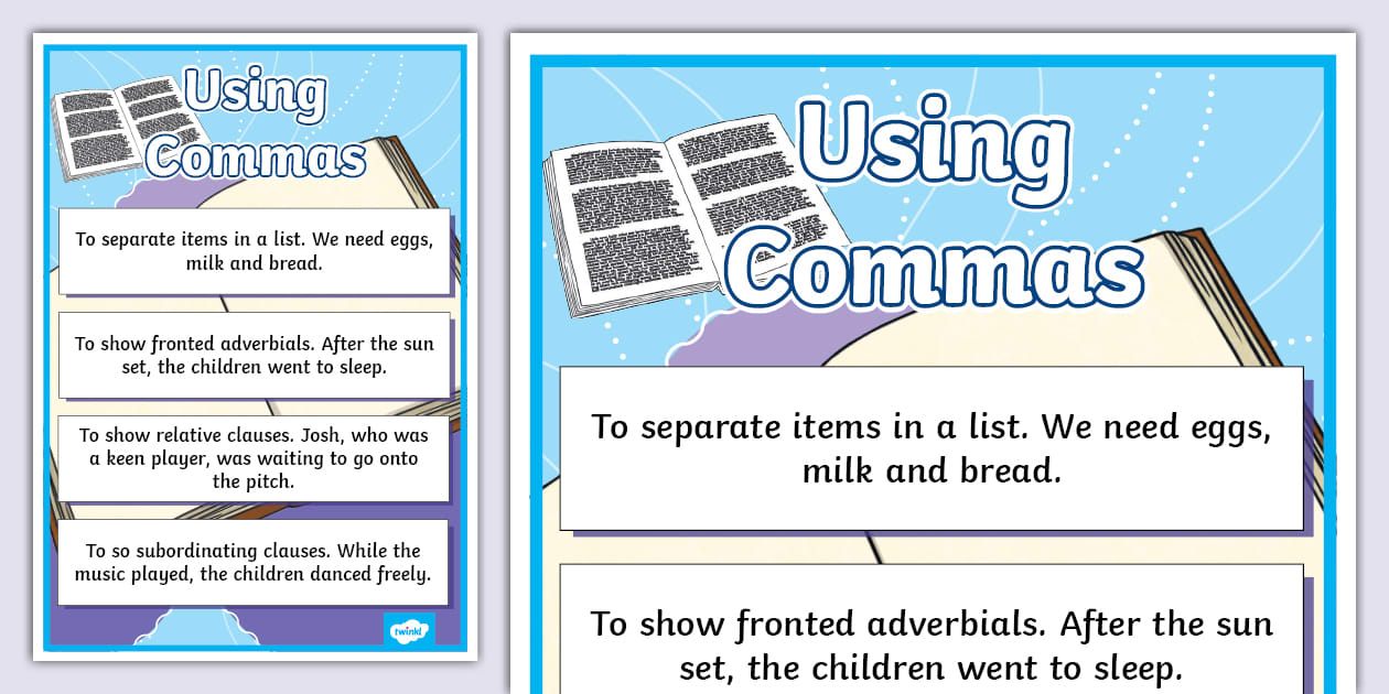 Using Commas Display Poster - Twinkl Display (teacher made)