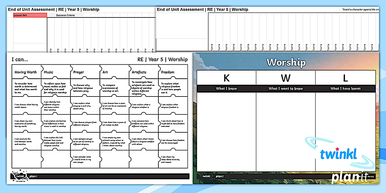 PlanIt RE: Worship Year 5 Assessment Pack - Twinkl