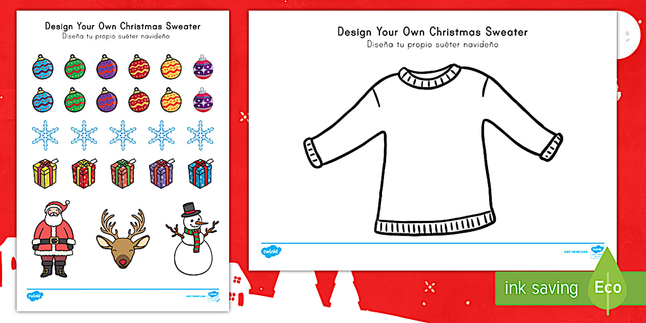 Black and White Christmas Sweater Design Cut and Paste Activity