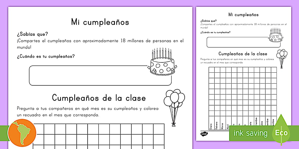 Ficha de actividad: Mi cumpleaños y el cumpleaños de la clase