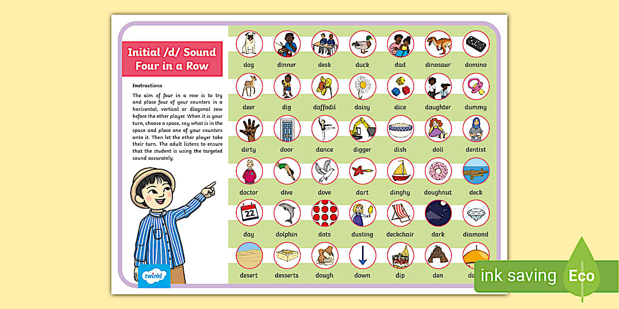 Initial /d/ Sound Four in a Row (teacher made) - Twinkl