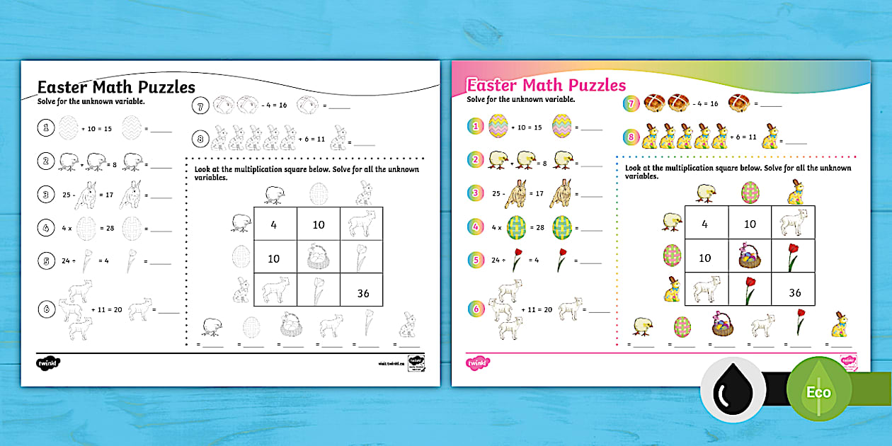 Easter-Themed Algebra Math Puzzles (teacher made) - Twinkl