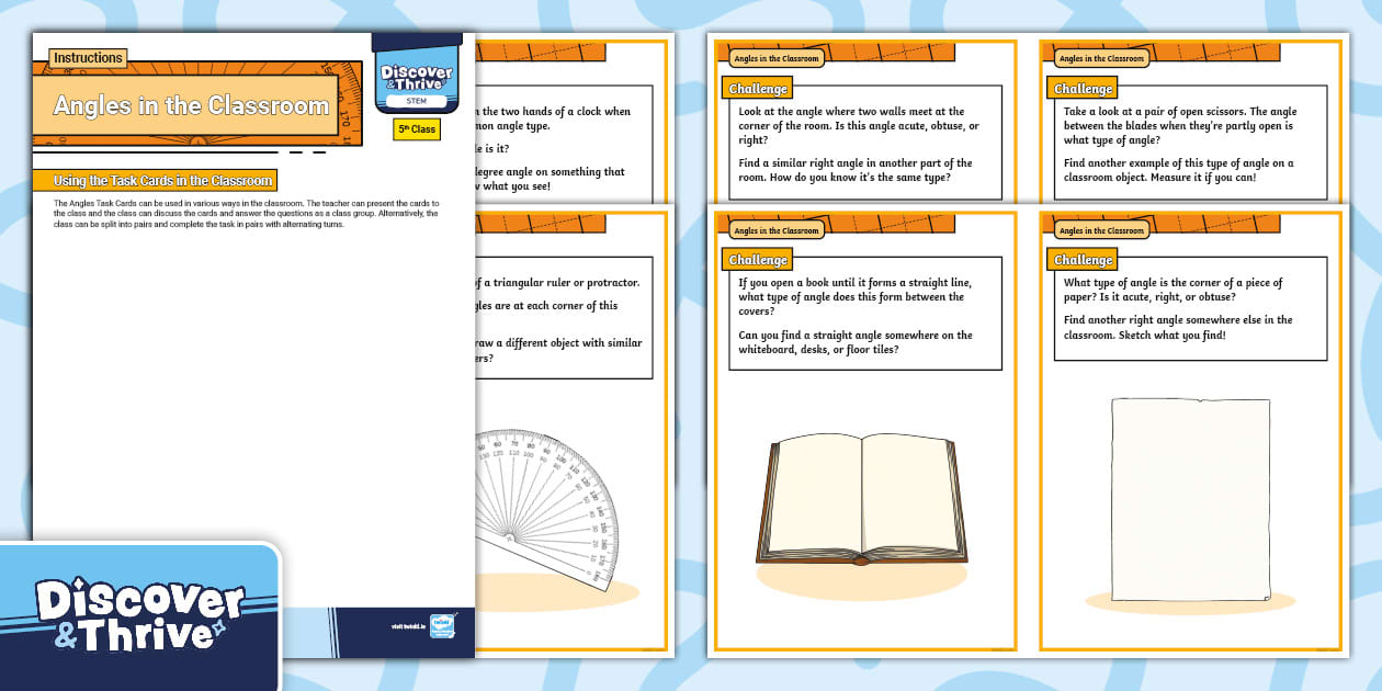 Angles in the Classroom Task Cards Fifth Class - Twinkl
