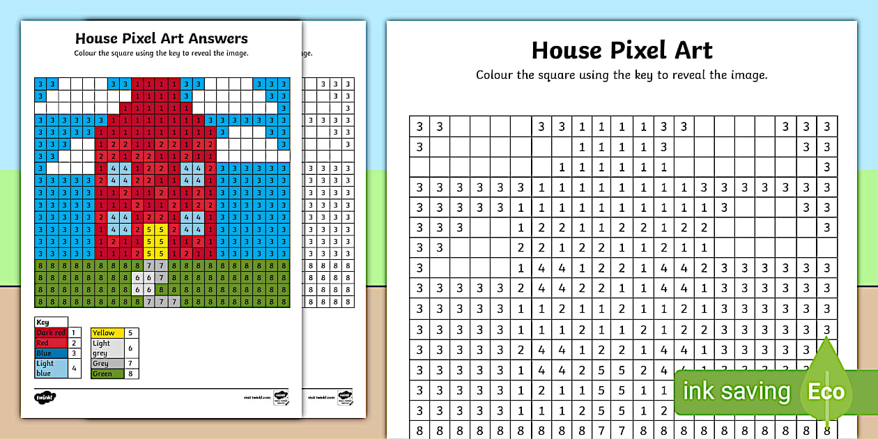 House Pixel Art Template (teacher made) - Twinkl
