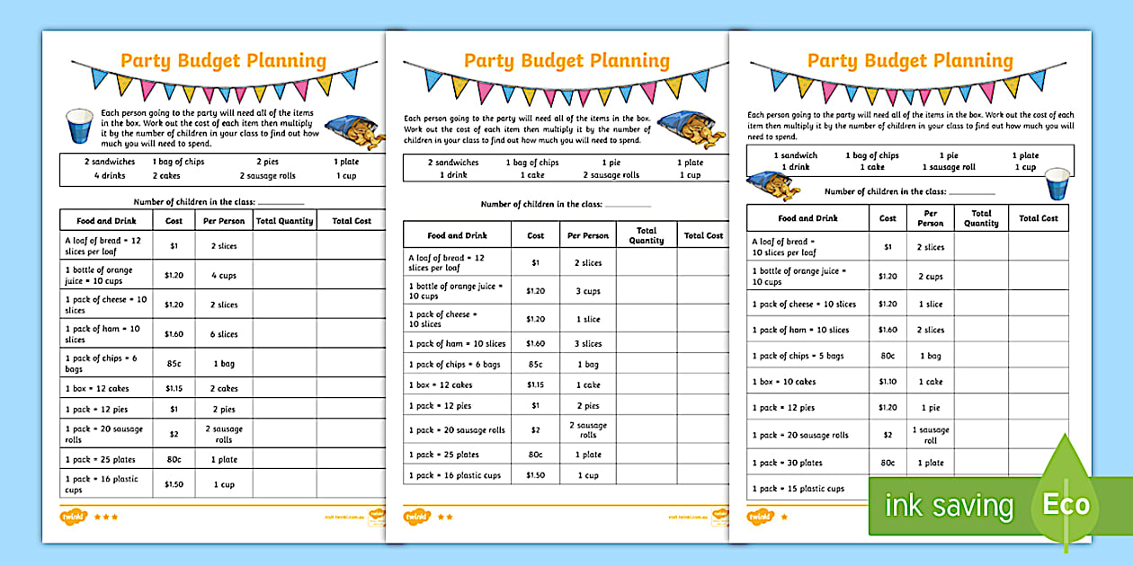 Differentiated Party Planning Worksheets | Twinkl Maths