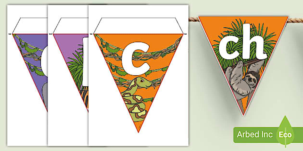 Jungle Themed Welsh Alphabet Display Bunting - Jungle Themed Alphabet ...