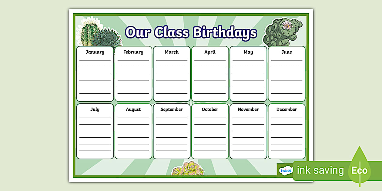 Succulent-Themed Birthday Chart