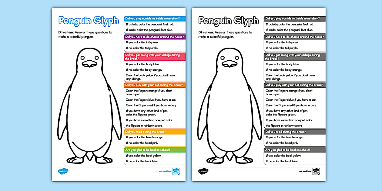 After Winter Break Penguin Glyph Worksheet for K-2nd Grade | Twinkl