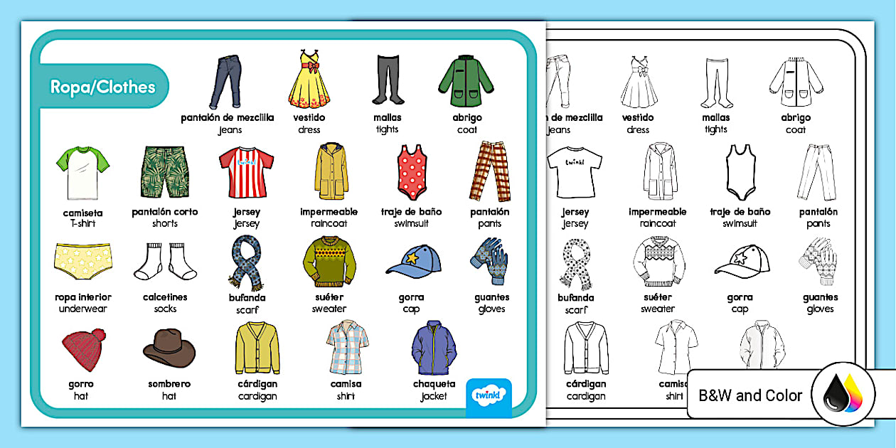 Clothes Word Mat in Spanish/English | ELL Resource | Twinkl