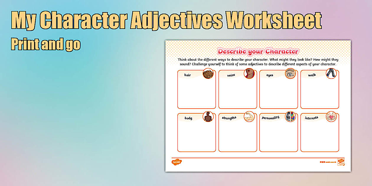 My Character Adjectives Worksheet