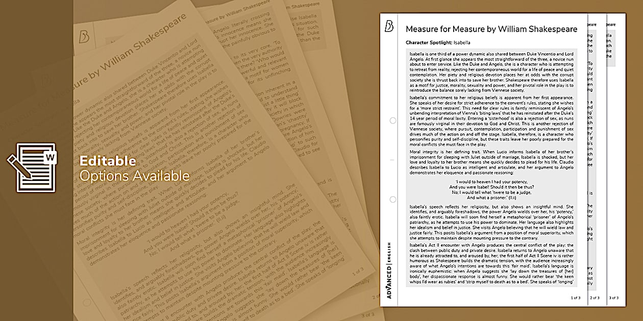 Measure for Measure: Character Spotlight - Isabella - Twinkl