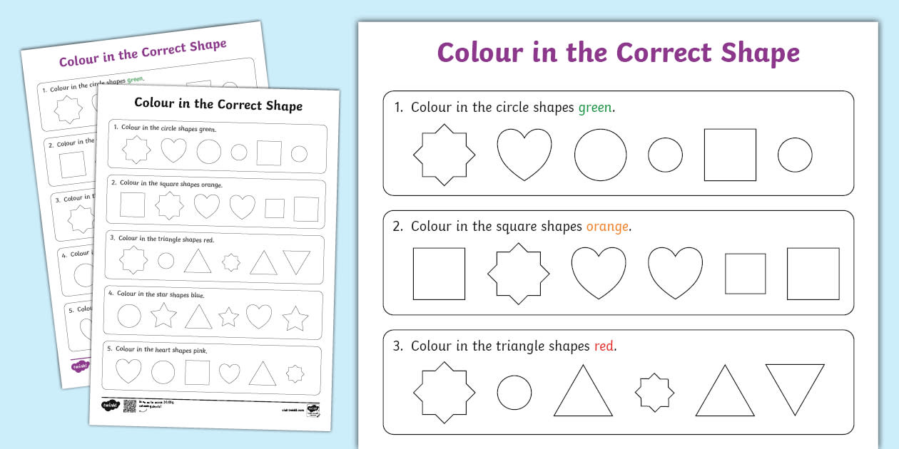 Colour in the Correct Shape Recognition Worksheet - Twinkl