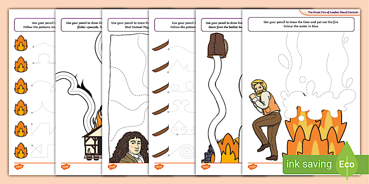 The Great Fire of London Pencil Control Activity Sheets
