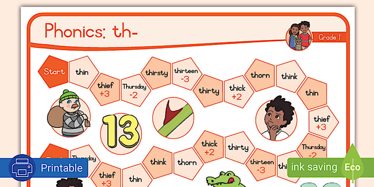 Grade 1 Phonics: th- Printable Game (teacher made) - Twinkl