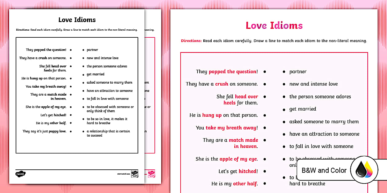 Love Idioms Worksheet | Valentine’s Resources | Twinkl USA