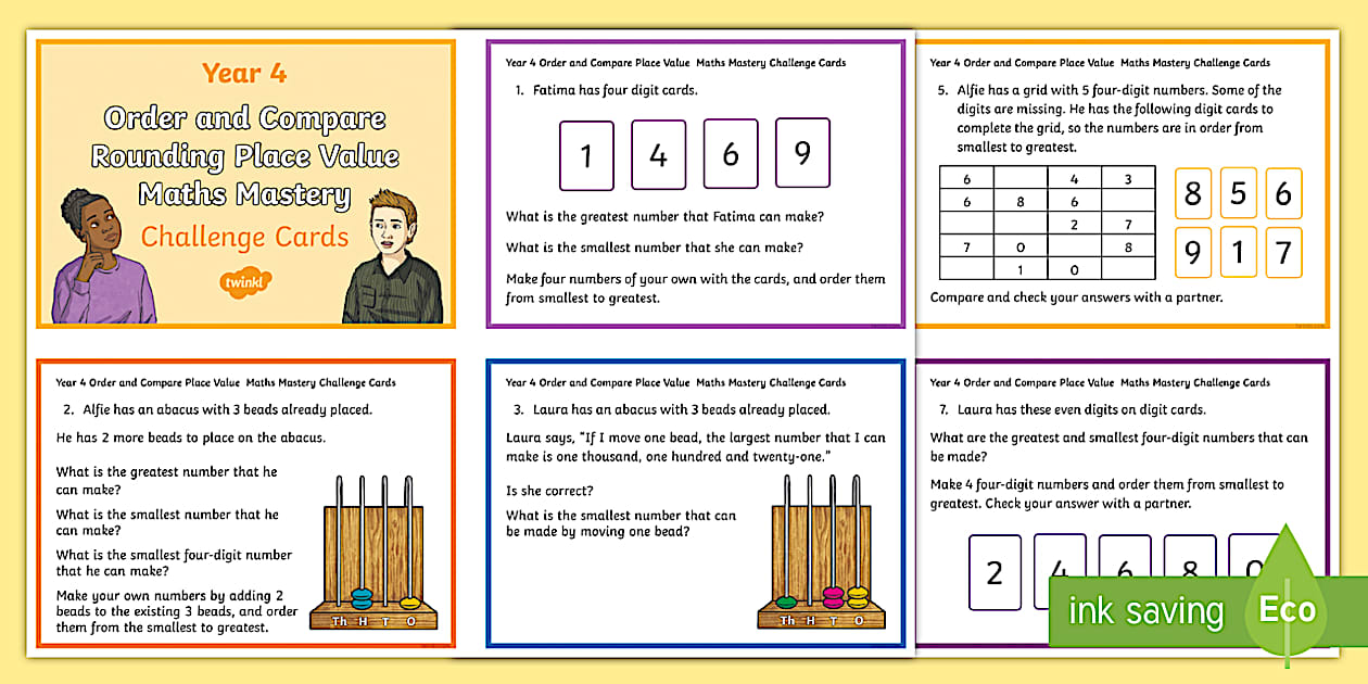 Year 4 Order and Compare Place Value Maths Mastery Challenge Cards