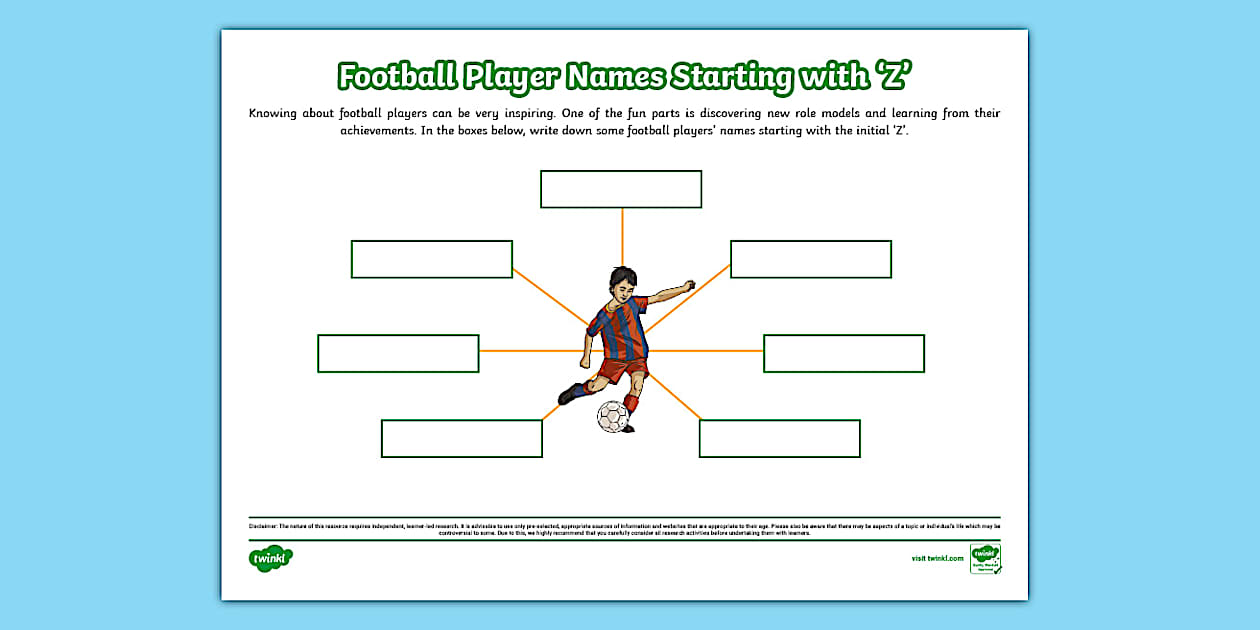 Football Player Names Starting with 'Z' Activity - Twinkl