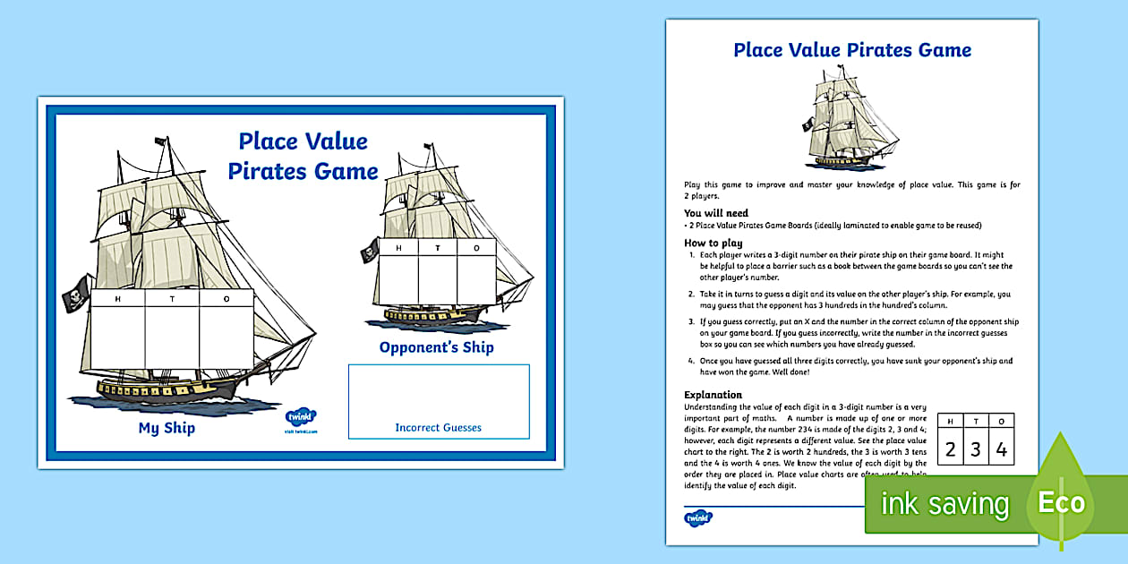 Lower Ability Place Value Pirates Game (teacher made)
