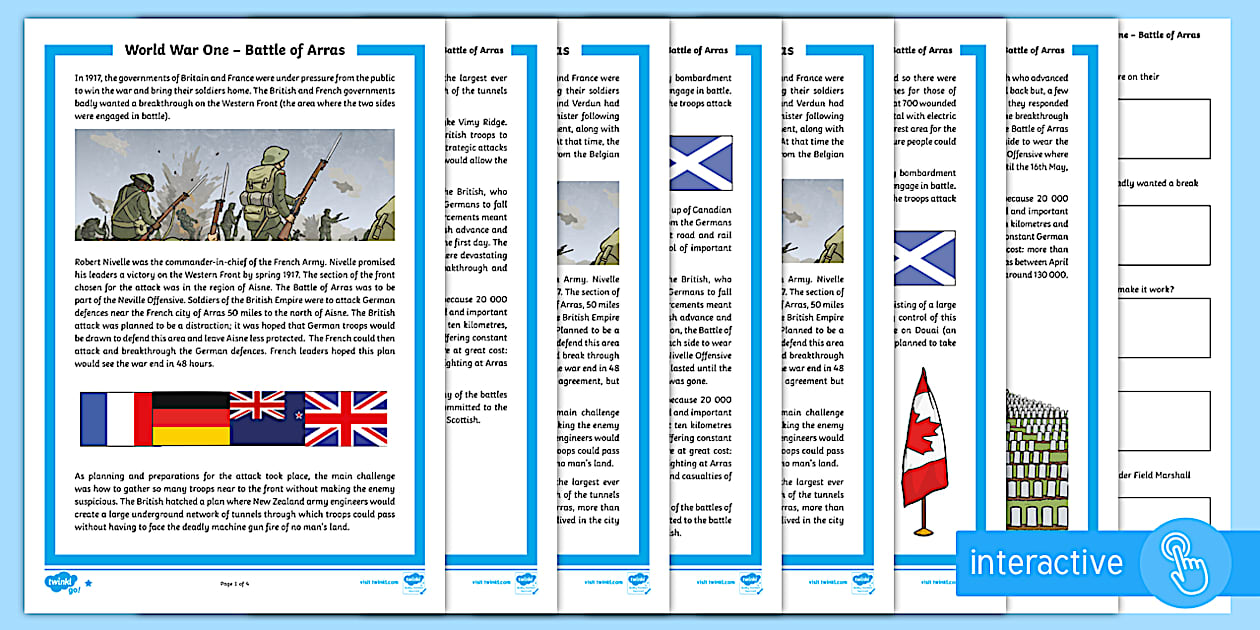 Higher Ability First World War Battle of Arras Differentiated Comprehension