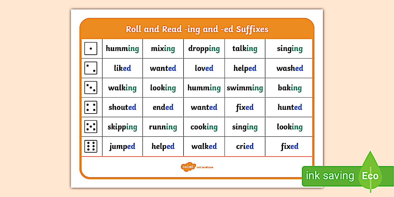 Roll and Read -ing and -ed Suffixes - Twinkl