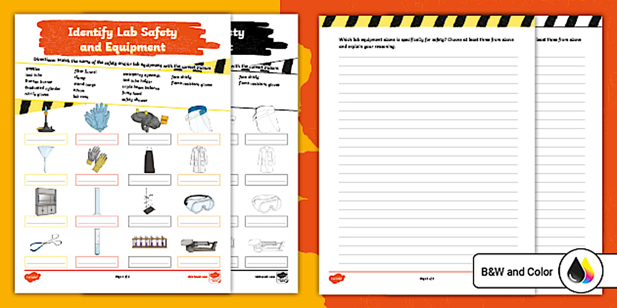Identify Lab Safety and Equipment Worksheet for 3rd-5th Grade