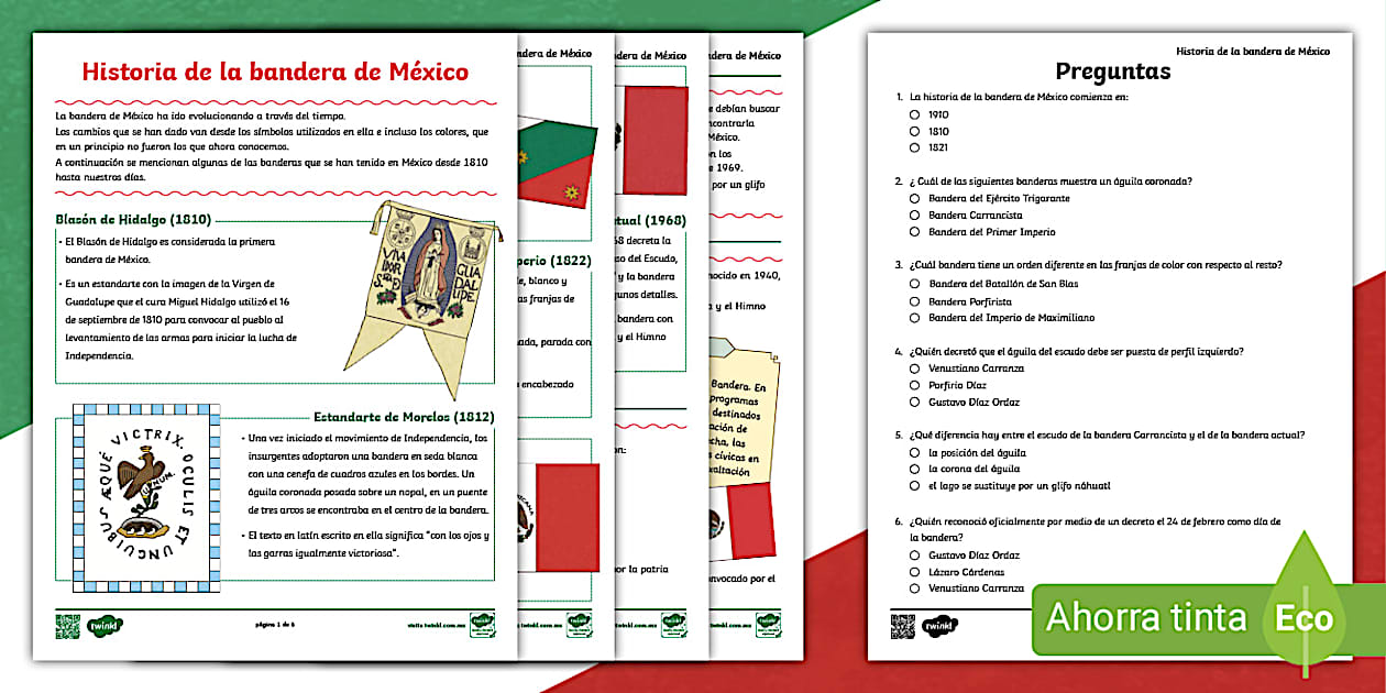 Historia de la bandera de México para niños - PDF - Twinkl